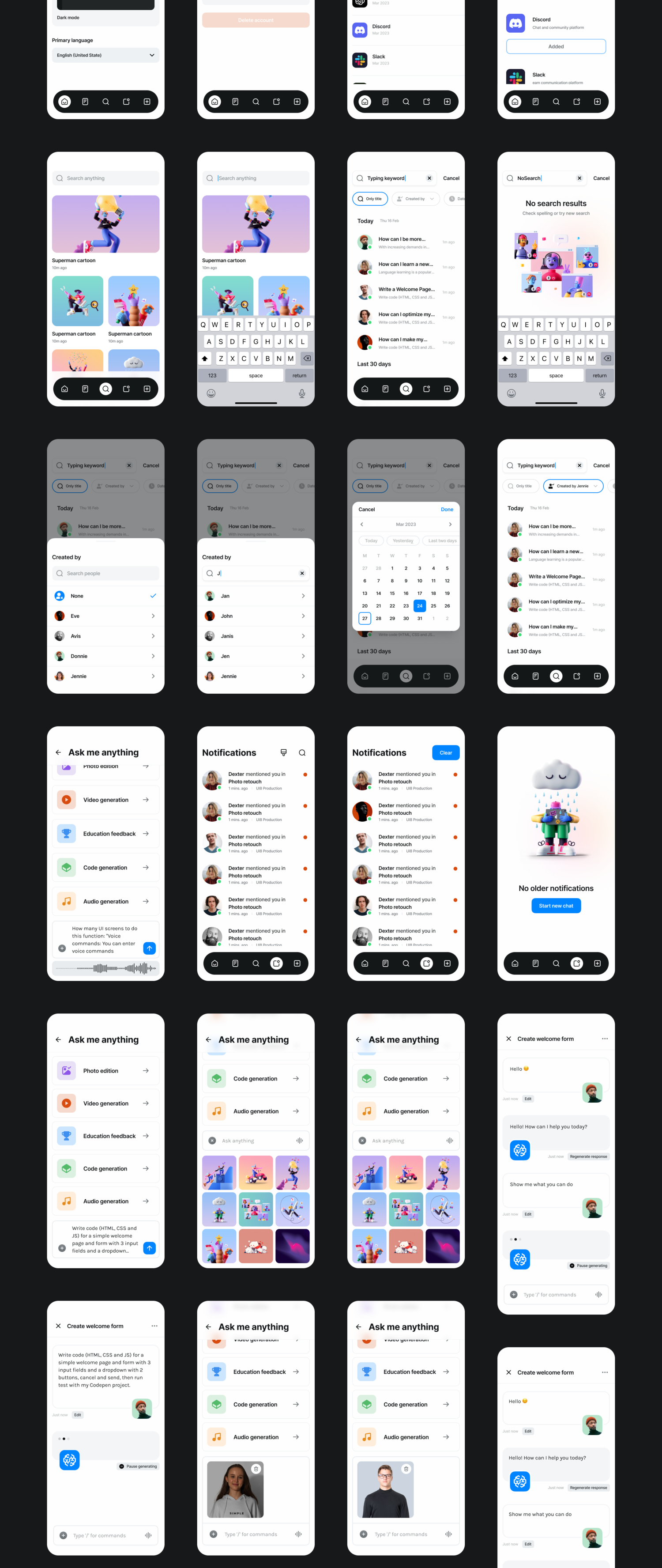 A01 双配色Ai人工智能ChatGPT聊天机器人社交App应用ui界面设计Fig设计套件Brainwave – AI iOS UI Kit _ 果觅网（gooodme）